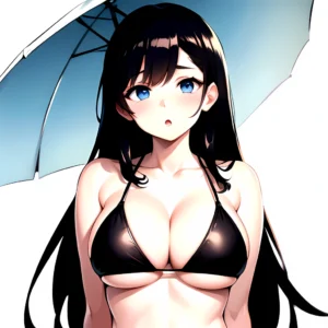 1girl O Absurdres Bikini Black Bikini Black Hair Blue Eyes Breasts Cleavage Collarbone ...